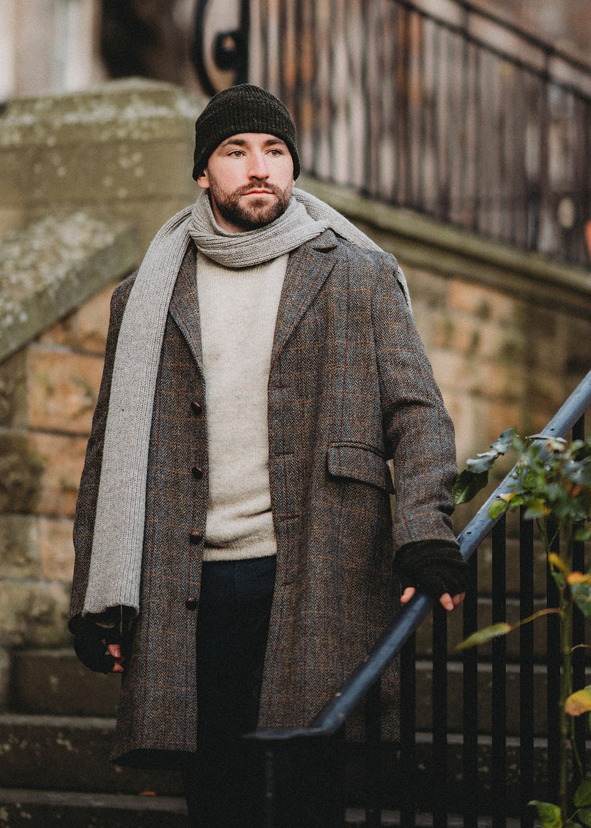 Harris Tweed Mackenzie Coat Brown Herringbone Check – Scottish Textiles ...